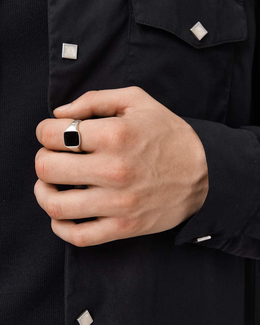 Spike Onyx Stone Ring WARM SILVER/BLACK | ALLSAINTS